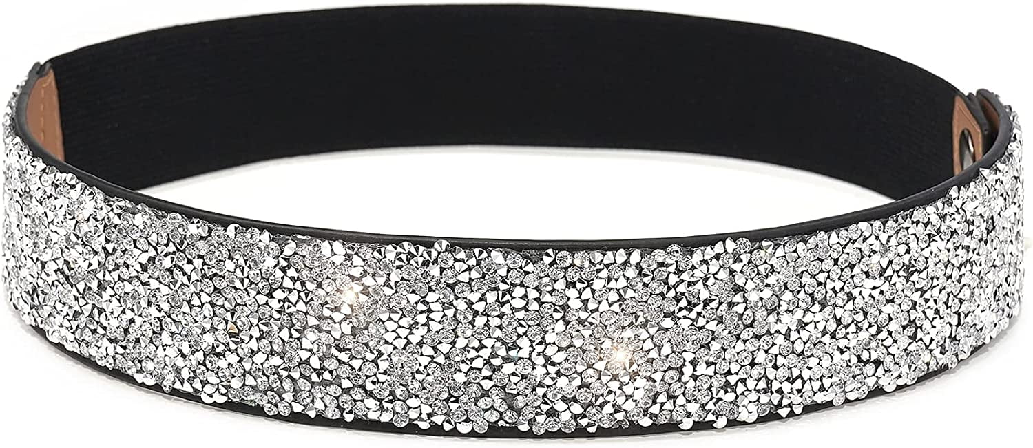 HANRU Rhinestone Belt Crystal Elastic Wide Waist Belt Shiny Bling Belts ...