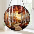 Birch Tree Landscape Window Hanging Decor, Stained Glass Style ...