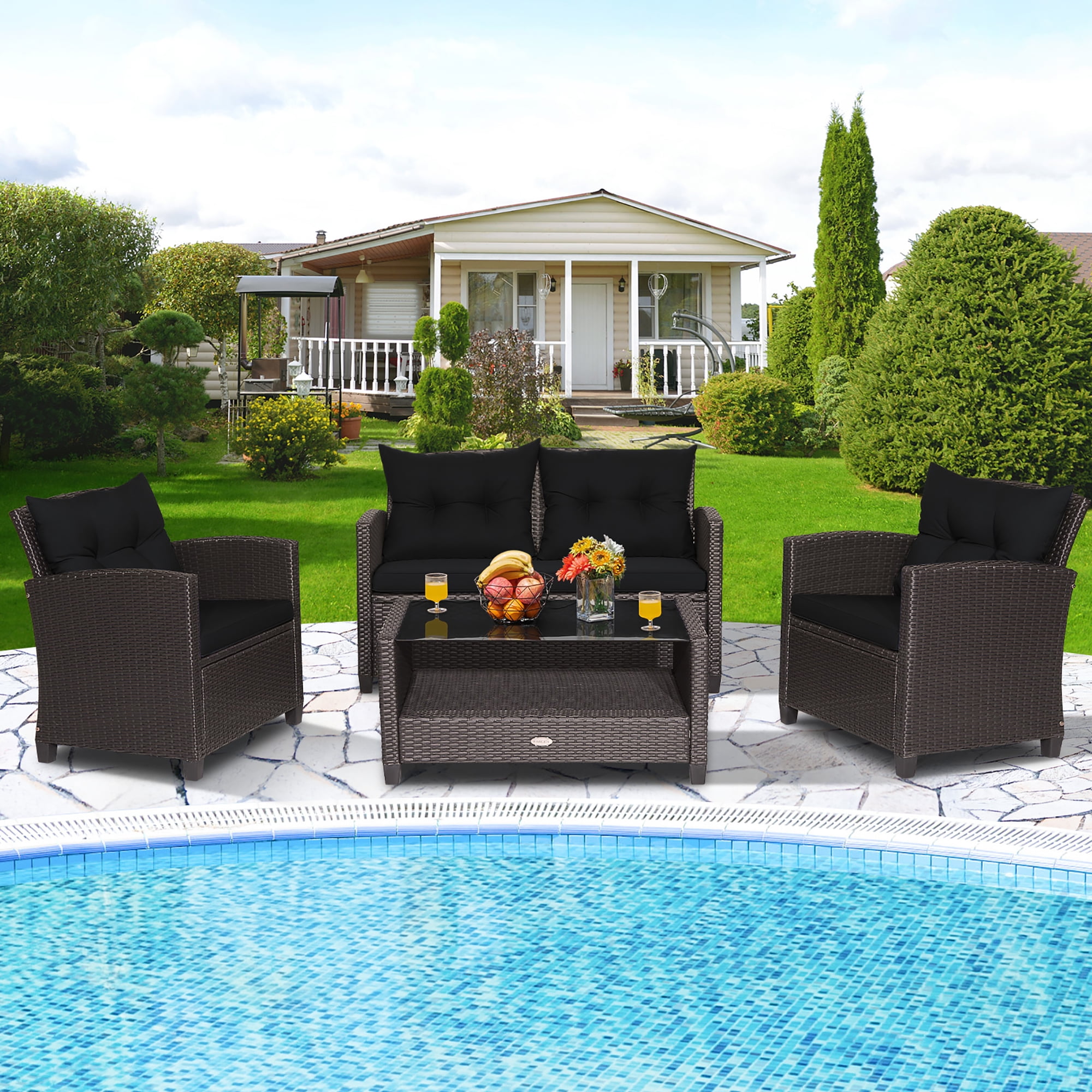 Click here for Costway 4 Pcs Patio Rattan Furniture Set Glass Tab... prices