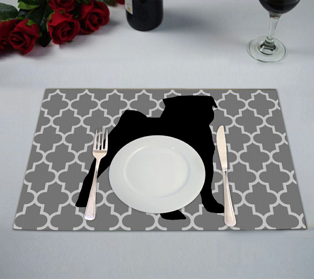 ZKGK Moroccan Tile Quatrefoil with Pug Placemat Table Mat 12x18 inches ...