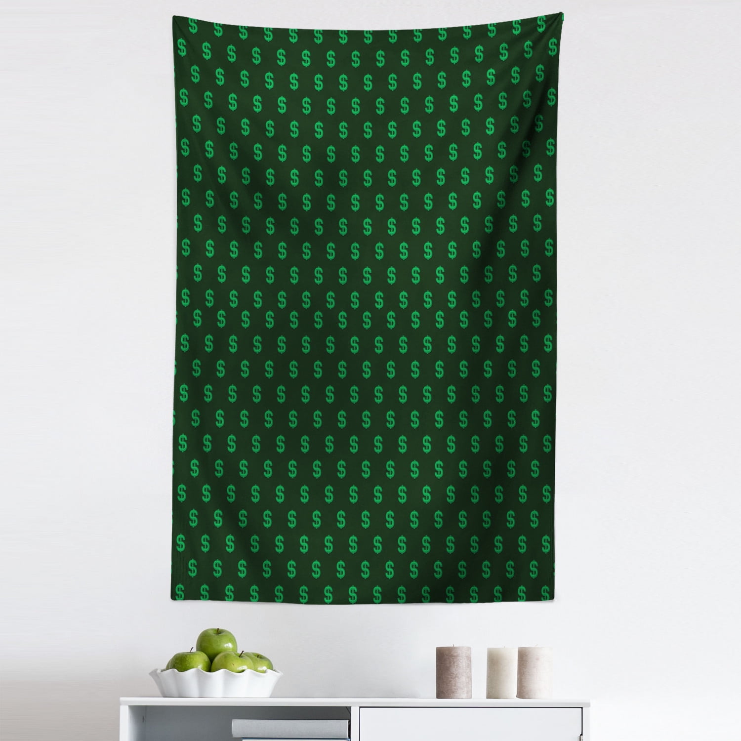 Money Tapestry, Pattern of Dollar on Dark Green Background Monetary ...