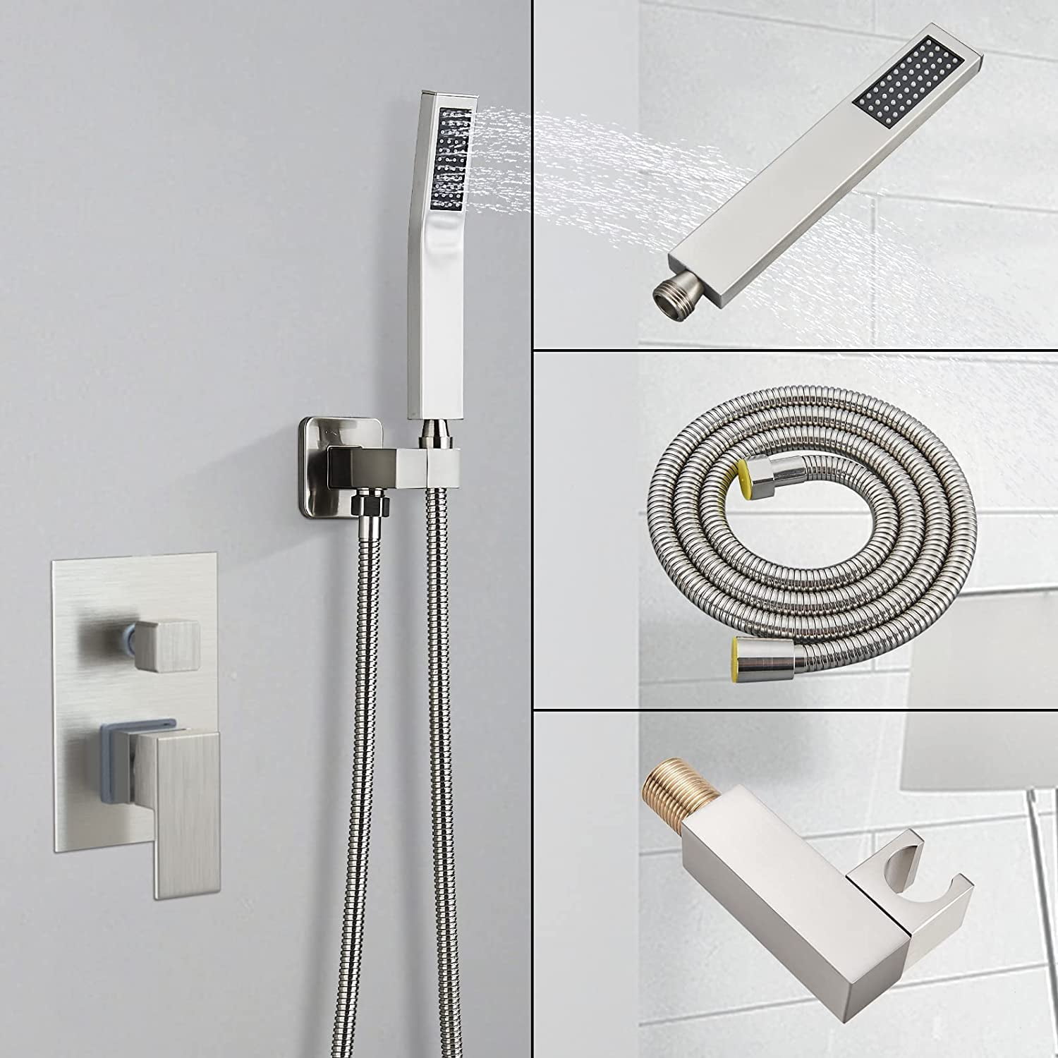 Shower Faucet Set Brushed Nickel Shower System with 16 Inches Rain ...