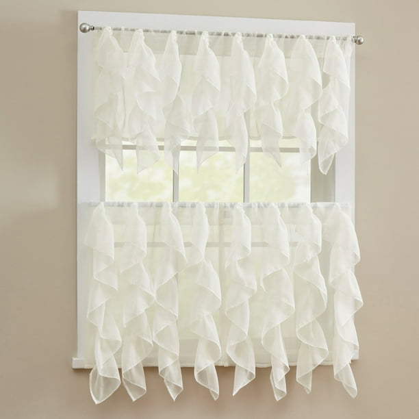 Sheer Voile Vertical Ruffle Window Kitchen Curtain 36" Tiers & Valance ...