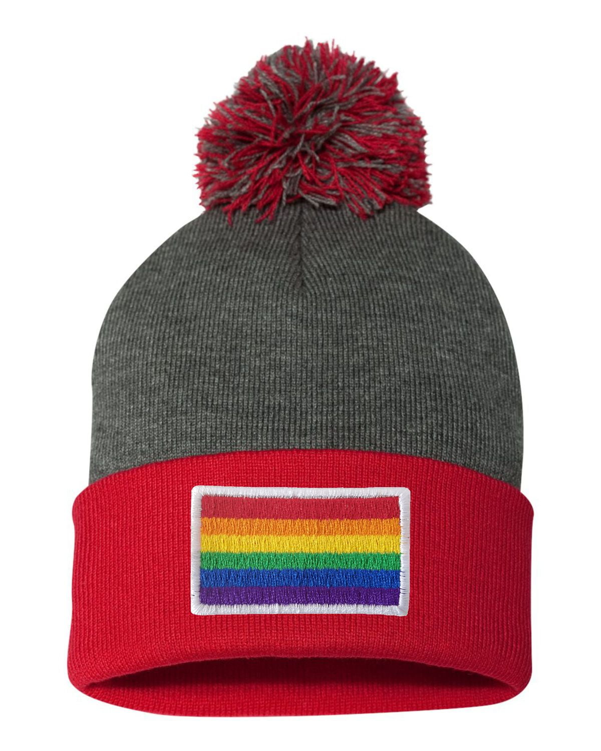 Adult Rainbow Gay & Lesbian Pride Flag Embroidered Knit Beanie Pom Cap ...