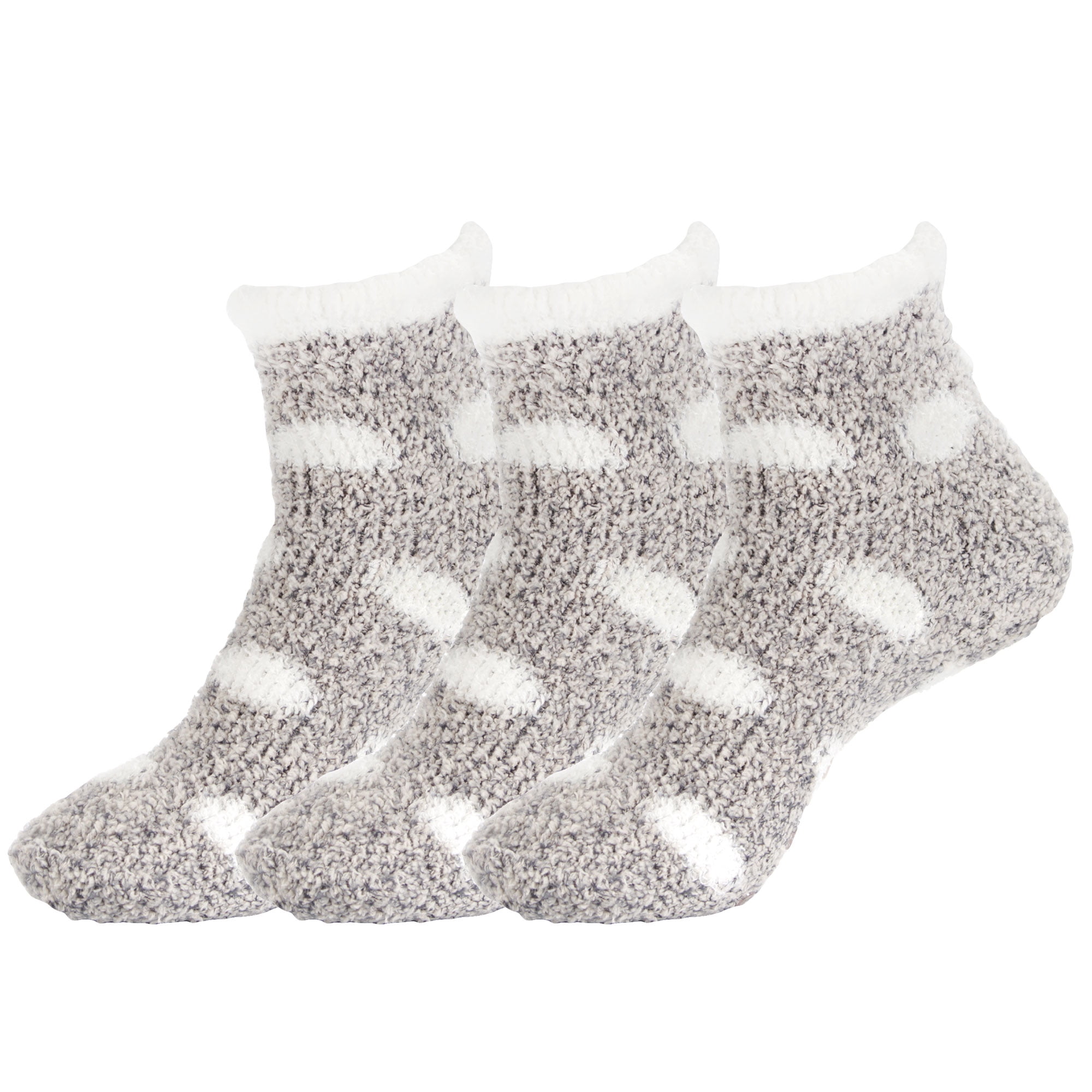 Women's Extra Large Fuzzy Polka Dot Cuff Socks - Light Grey - 3prs ...