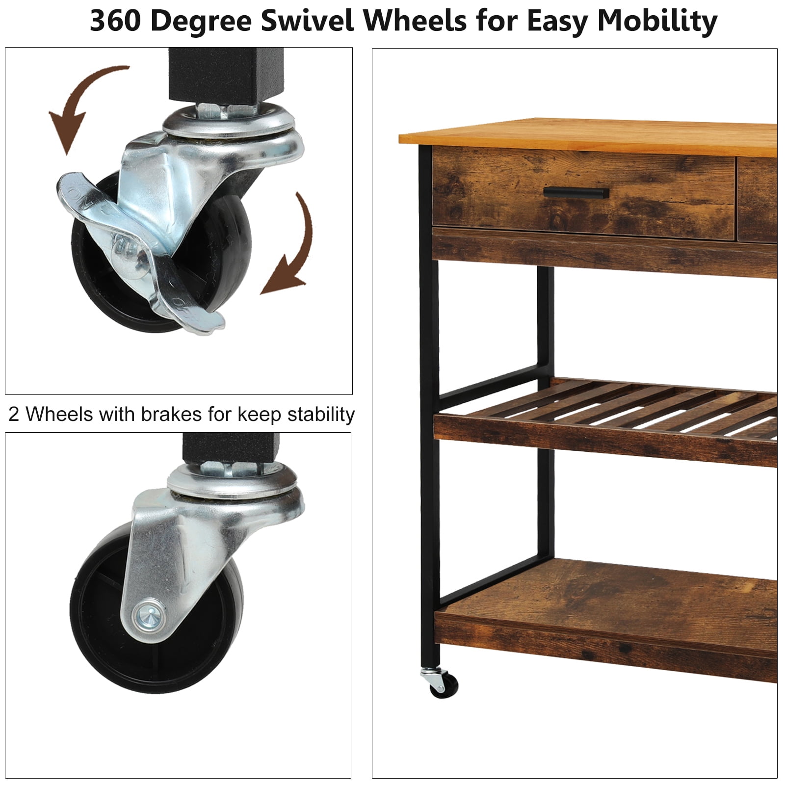 Buy USIKEY Large Industrial Kitchen Island Cart on Wheels, Rolling ...