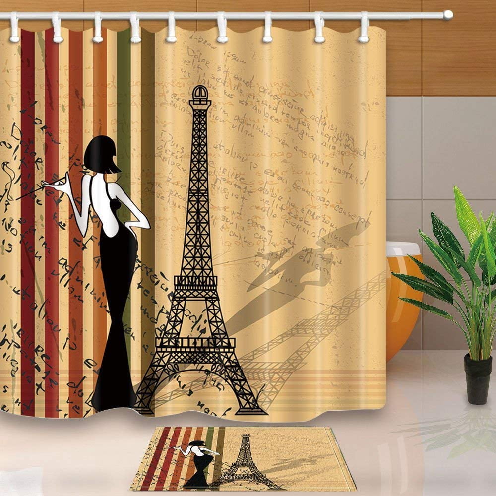 Artjia Eiffel Tower Decor A Sex Woman Silhouette Shower Curtain 66x72