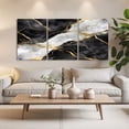 Abstract Art Canvas Wall Art 3 Panels, Gold Black Water Ripple Gradient ...