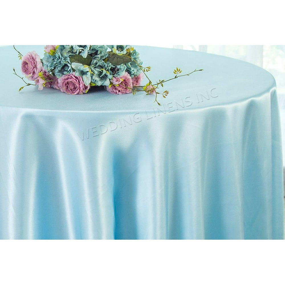 Wedding Linens Inc. 90'' Round Satin Table Cover Tablecloth - Baby Blue ...
