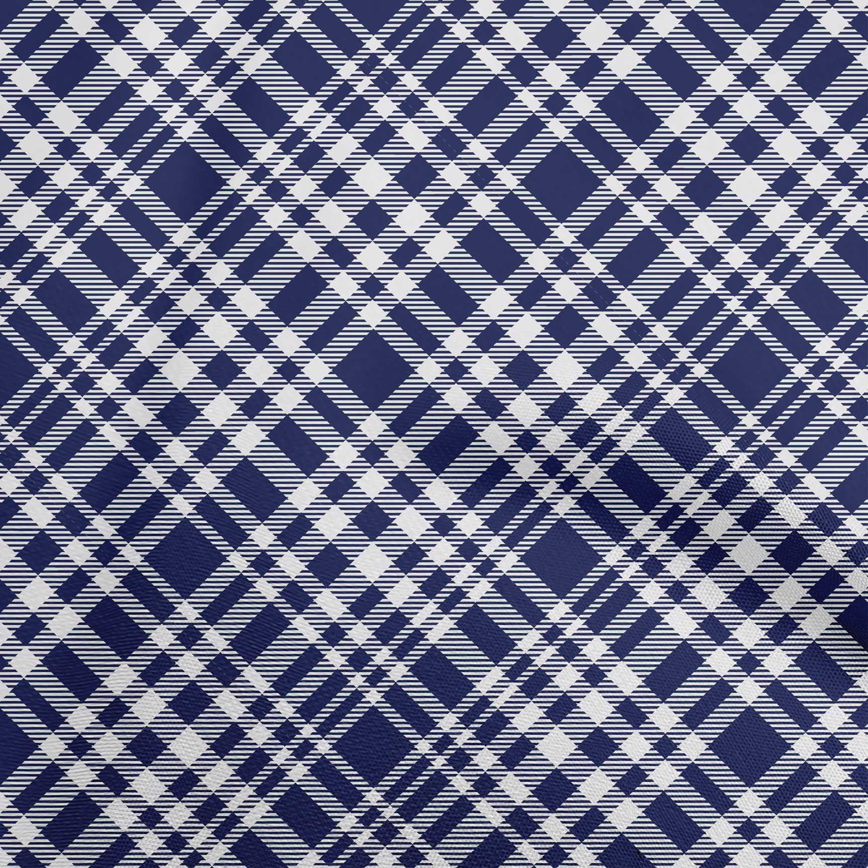 oneOone Velvet Dark Blue Fabric Check Fabric For Sewing Printed Craft ...