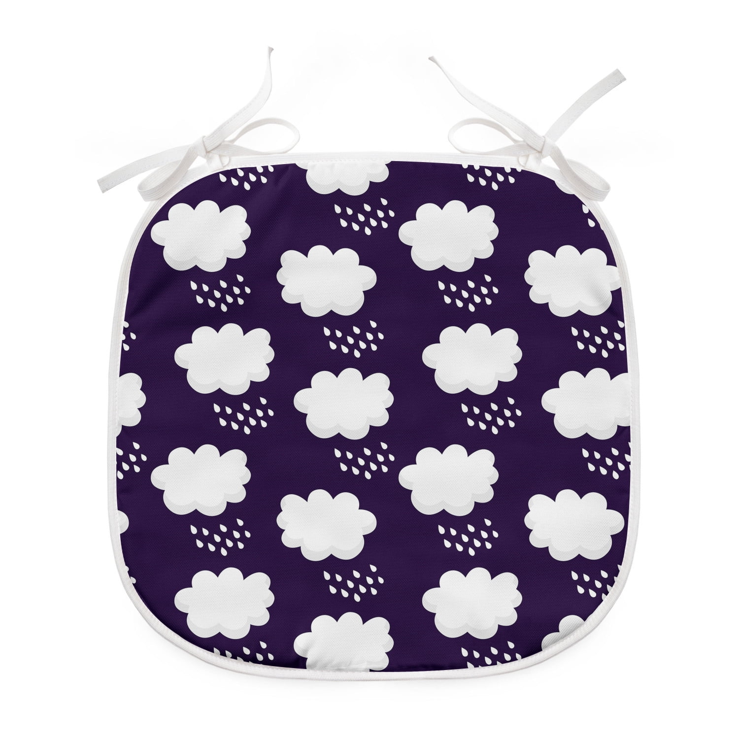 Rain Dining Chair Pad, Cumulus Style Puffy Clouds Participating White ...