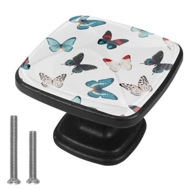 4 Pcs Cabinet Handle Drawer Pulls Retro Butterflies Knobs with Screws Square Furniture Office ...