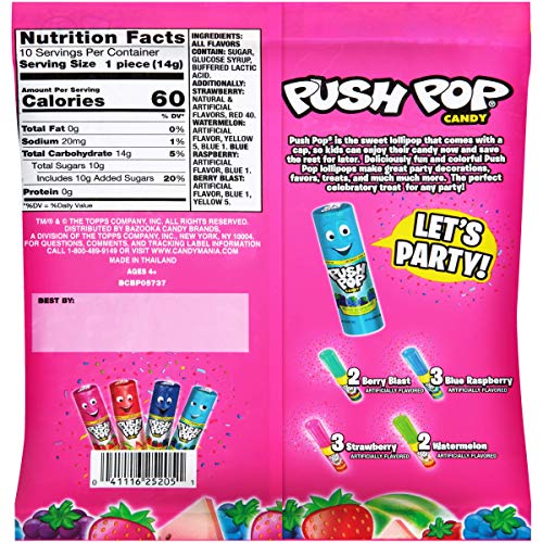 Buy Push Pop Individually Wrapped Lollipop Variety Party Pack - 10 ...