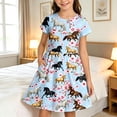 Rggeeun Child Girls Dress Cartoon Animal Print Short Sleeve Crew Neck A ...