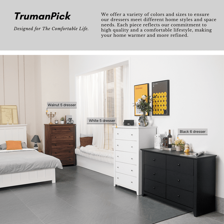 TrumanPick Black Dresser for Bedroom 6 Drawer Double Dresser Wood Wide Chest of Drawers for Living Room Hallway 47 L x 17 W x 33 H