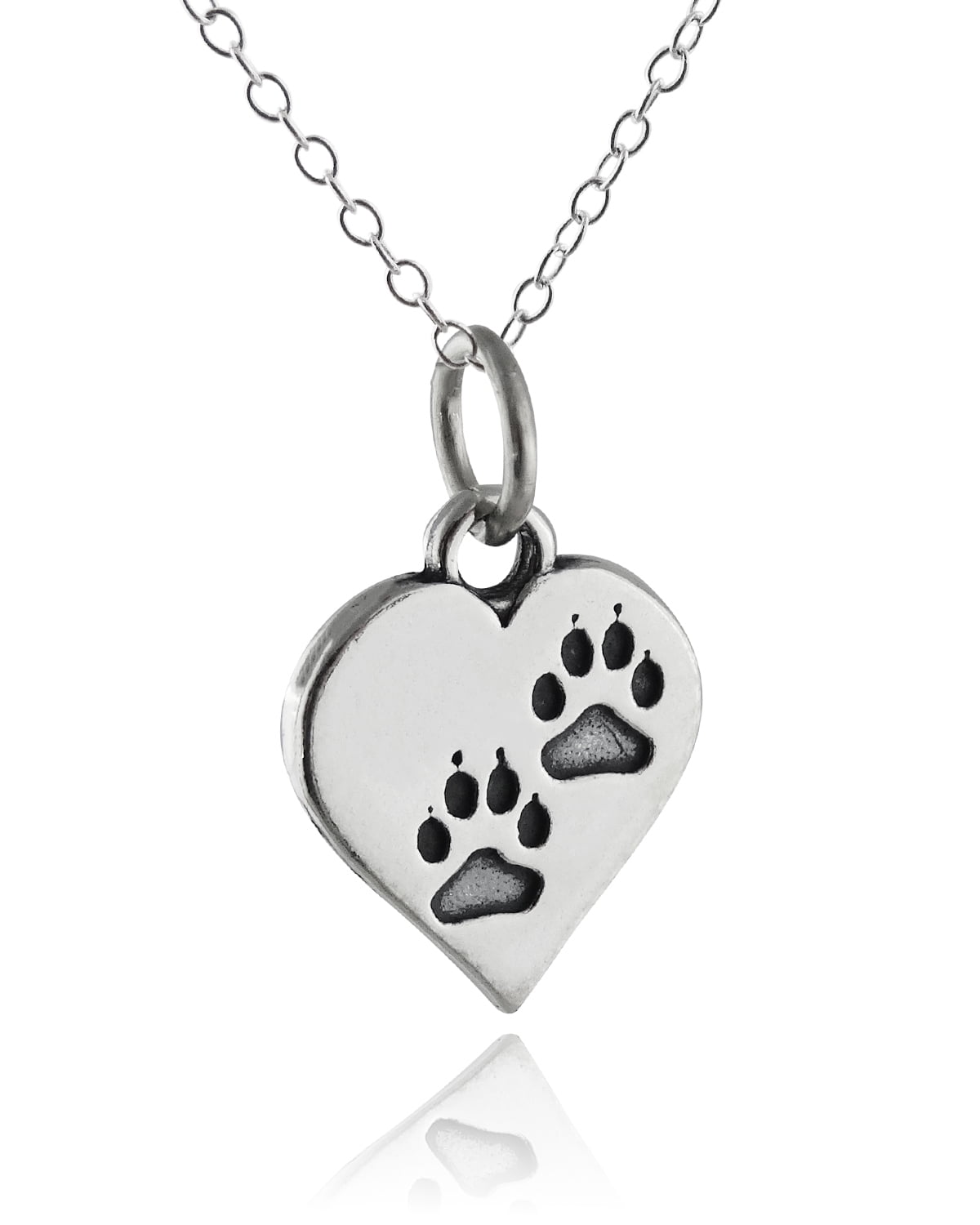 Sterling Silver Paw Prints on Heart Necklace, 18" Chain - Walmart.com