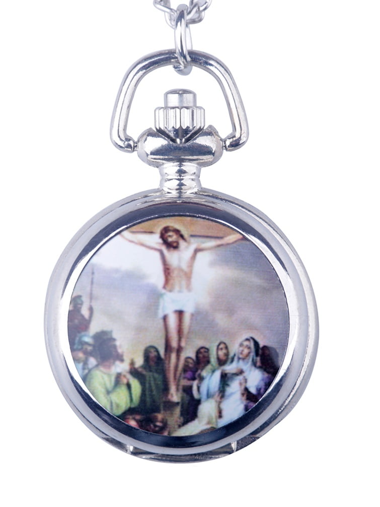 Jesus Christ on the Cross Pocket Watch Anti-Tarnish Silver Color ...