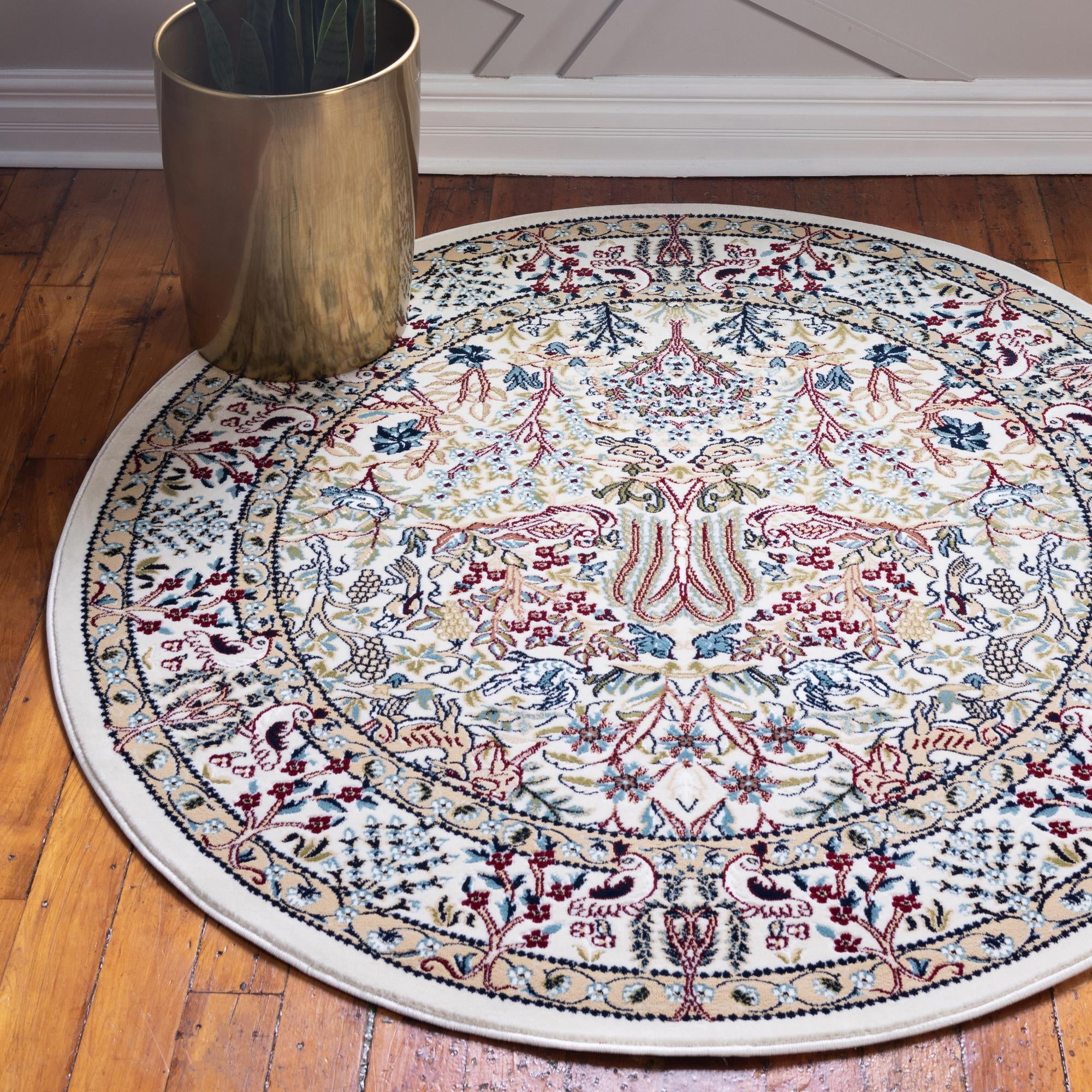 Rugs.com Rabia Collection Rug – 5' Round Ivory Low Rug Perfect For ...