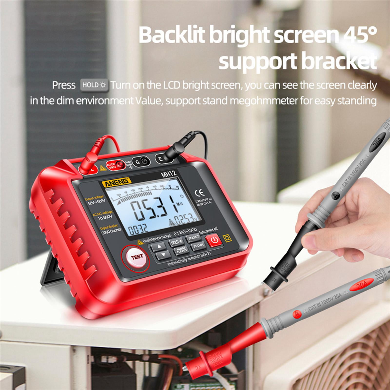 Digital Megohmmeter Meter High Voltage Short Circuit Input Alarm LCD ...