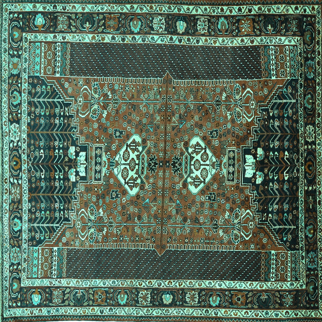 Ahgly Company Indoor Square Persian Turquoise Blue Traditional Area ...