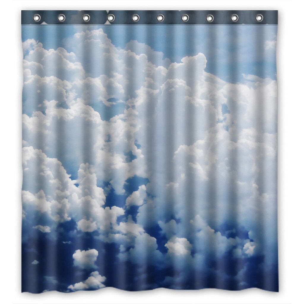GCKG White Cloud Waterproof Polyester Shower Curtain Bathroom Deco ...