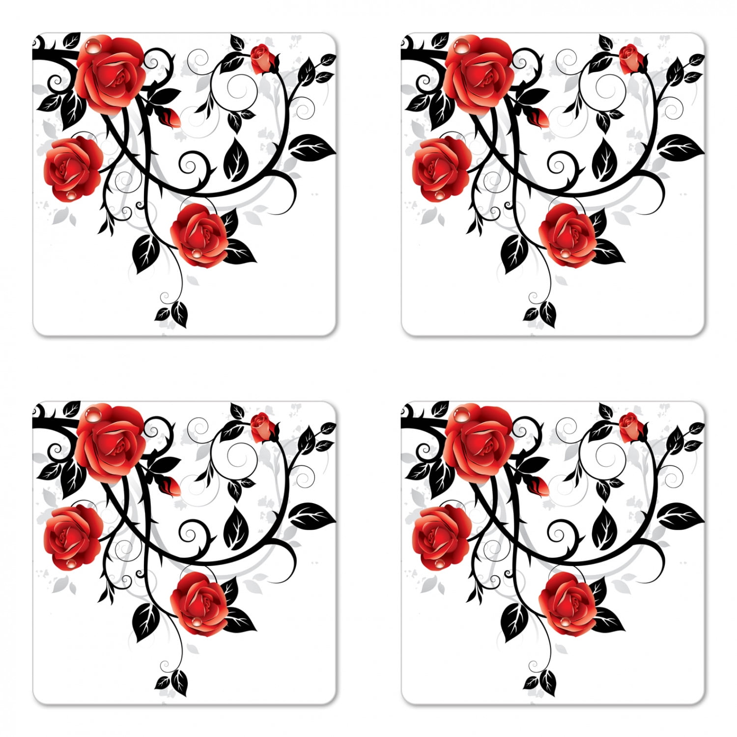 Gothic Coaster Set of 4, Ornate Swirling Branches Roses Garden Flower ...