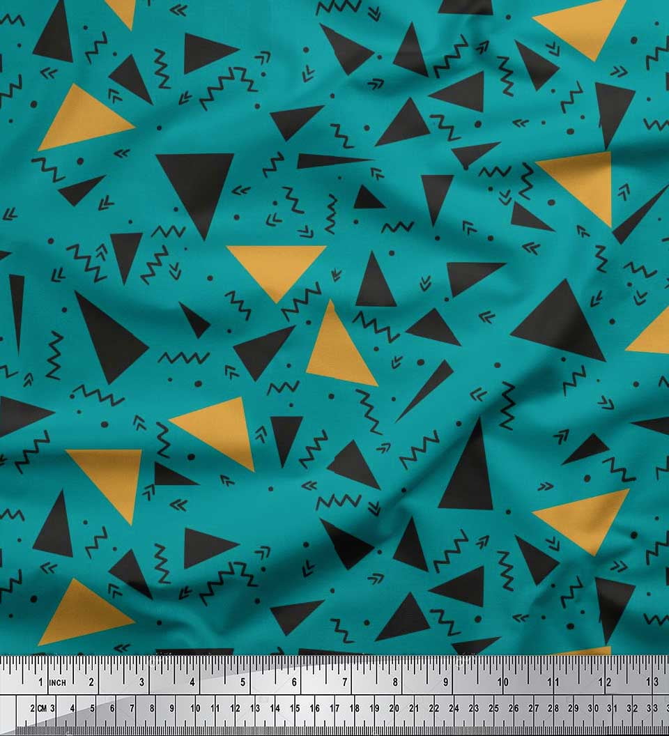 Soimoi Green Cotton Poplin Fabric Dot,Zig Zag & Triangle Geometric ...
