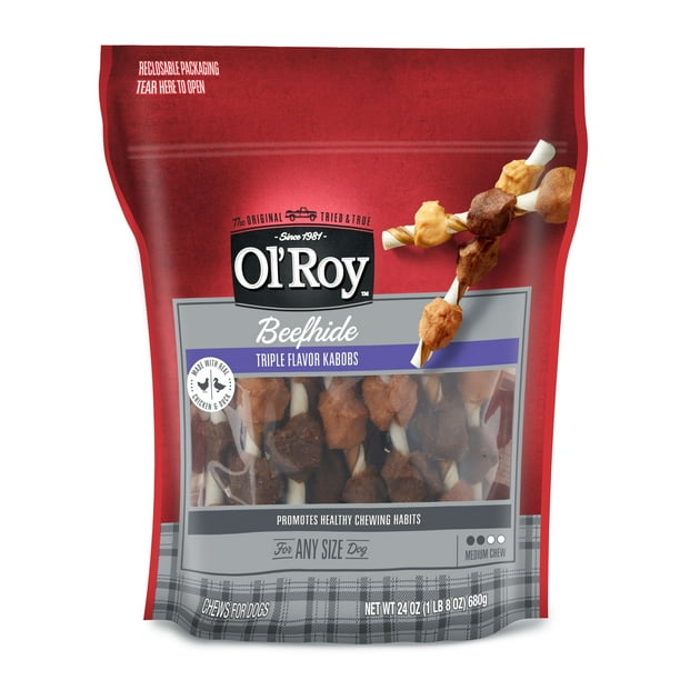 Ol' Roy Triple Flavor Kabobs Rawhide Chews for All Dogs, 24 oz ...