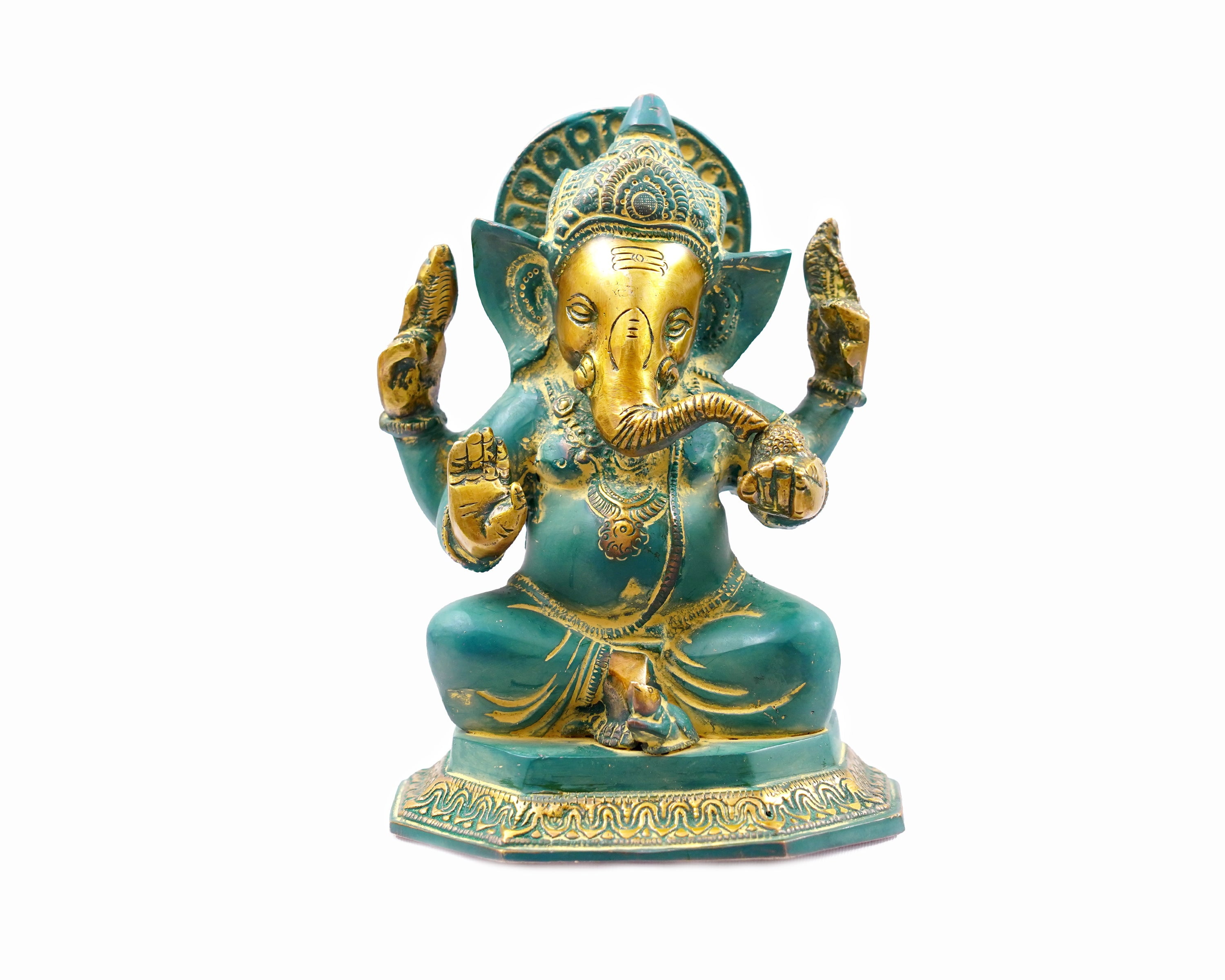 Blue Ganesh Idol Murti - Ganapati with seven Heads Brass Statue for ...