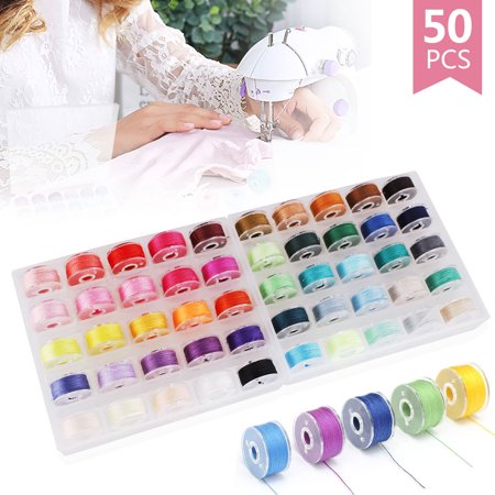 50 Pcs Bobbins and Sewing Thread, Clear Bobbins with Assorted Colors ...