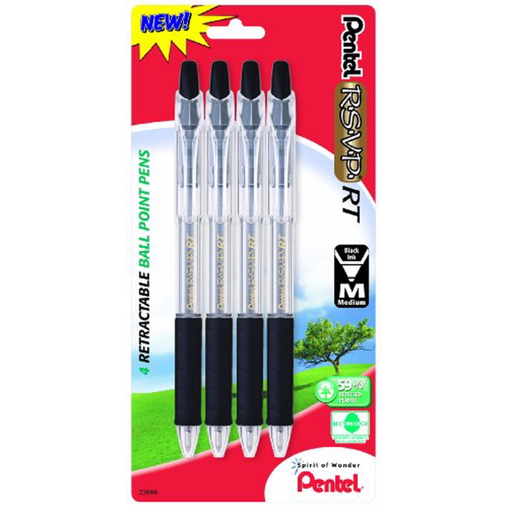 Pentel R.S.V.P. RT New Retractable Ballpoint Pen, Medium Line, Black ...