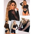 Avidlove Women Mesh Crop Top Long Sleeve See Through Shirt Sheer Blouse