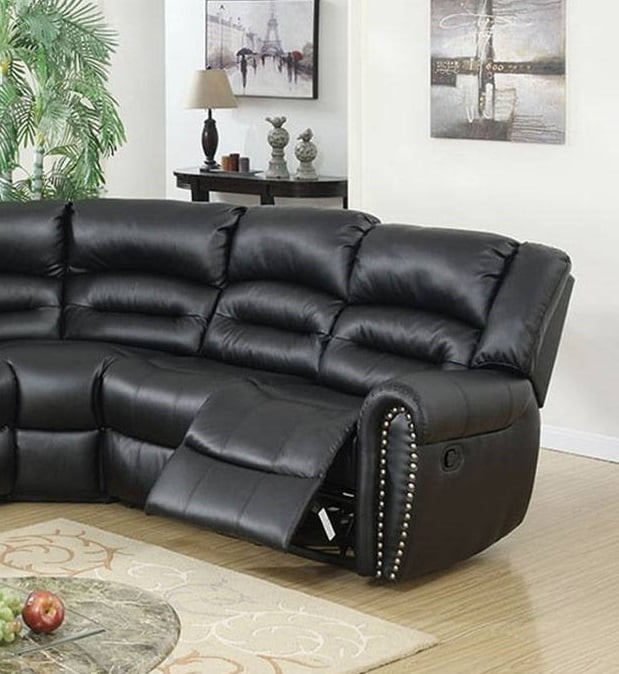 Black Faux Leather Reclining Motion Sectional Sofa W Storage Console ...