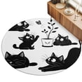 Cartoon Playful Black Cat Round Area Rug 3ft,Living Room Rug Non-Slip ...