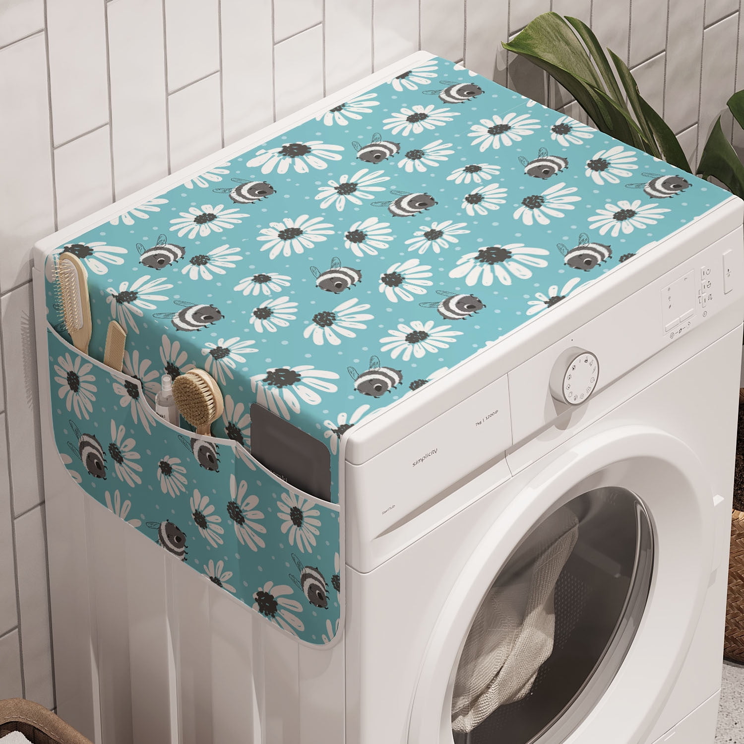 Floral Washing Machine Organizer, Repeating Flowers Bees Nature ...