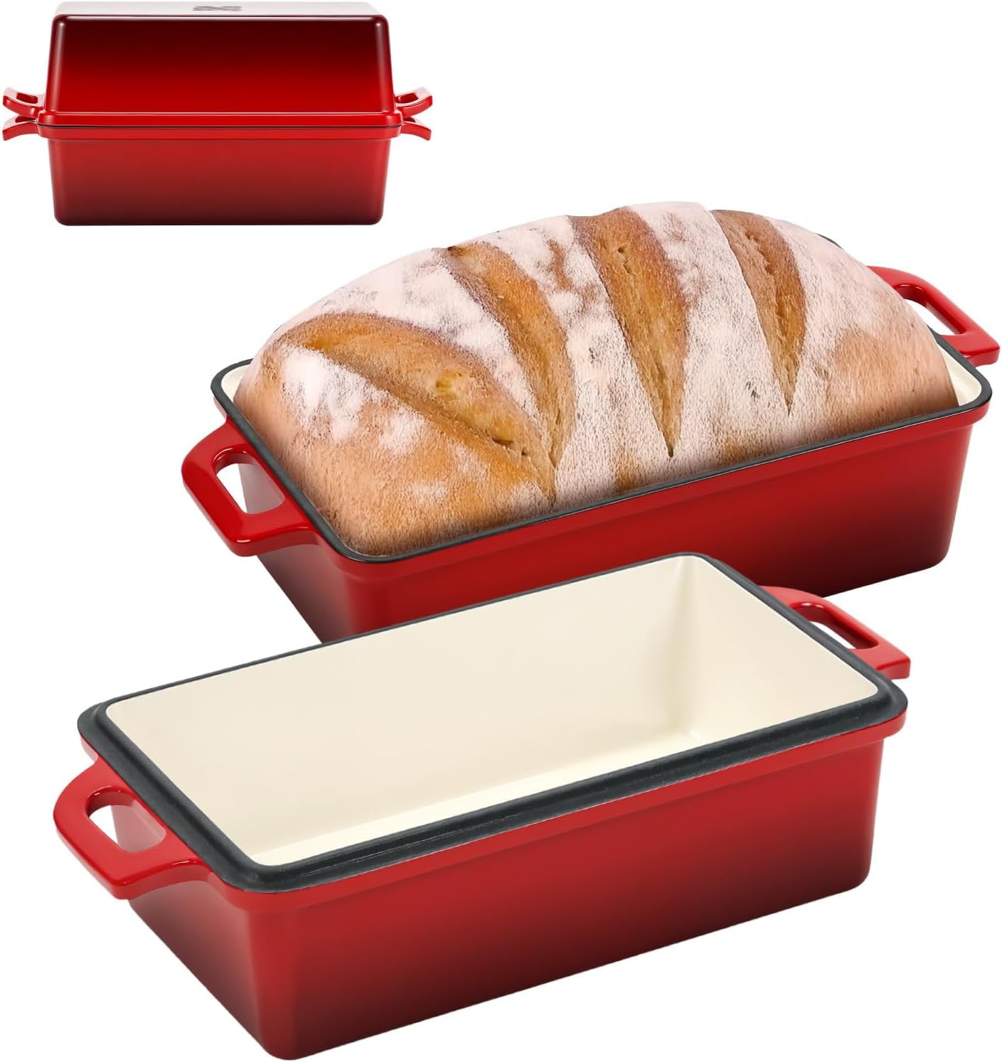 Northriver Casting 9x5 Inch Enameled Cast Iron Bread Loaf Pan with Lid ...