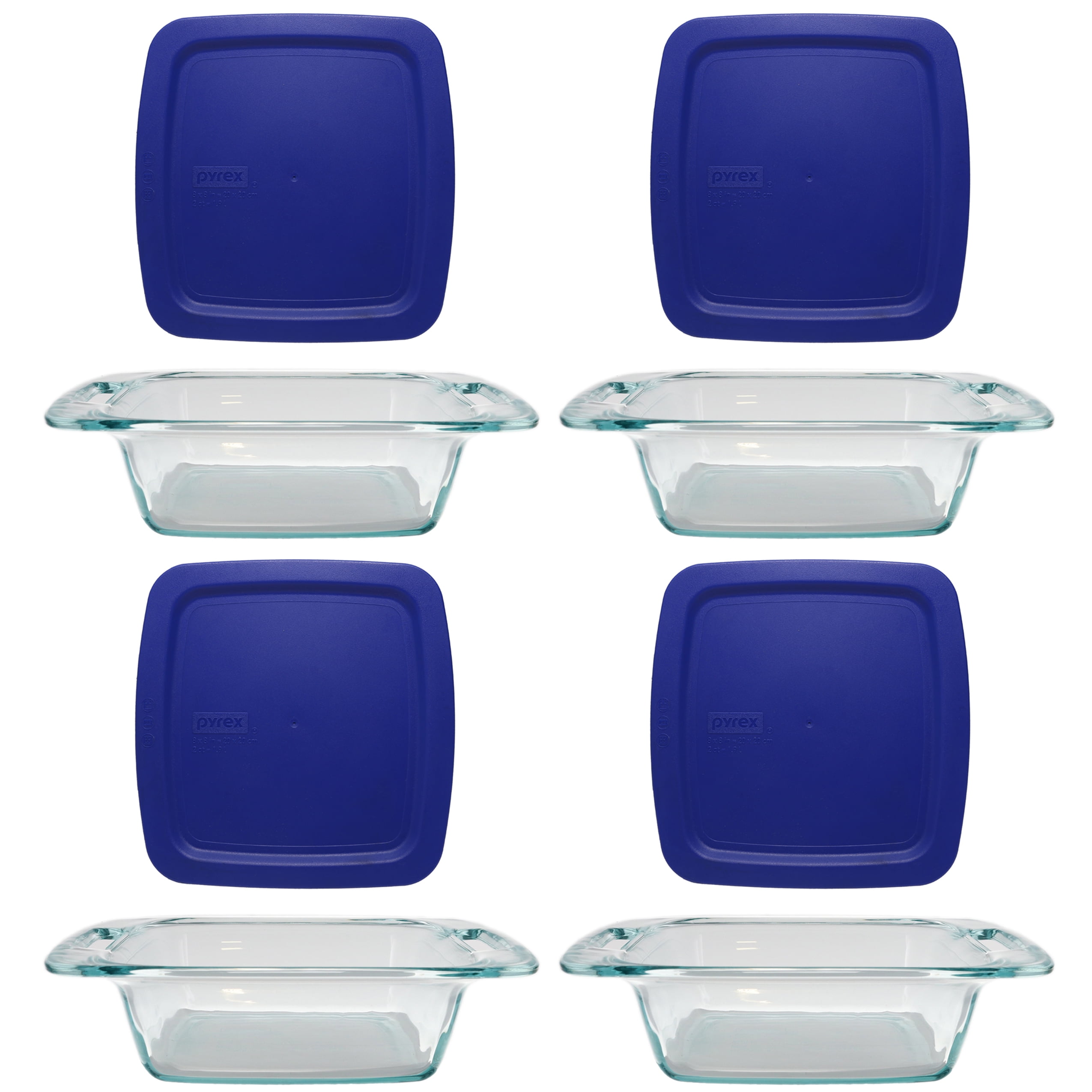 Pyrex (4) C-222 2qt Easy Grab Glass Baking Dish & (4) C-222-PC 2qt ...