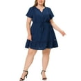 Agnes Orinda Casual Plus Size Womens V Neck Short Sleeve Tie Waist