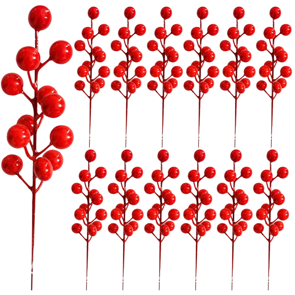 20pcs Christmas Red Berries Artificial Berry Picks Holiday Home Berry ...