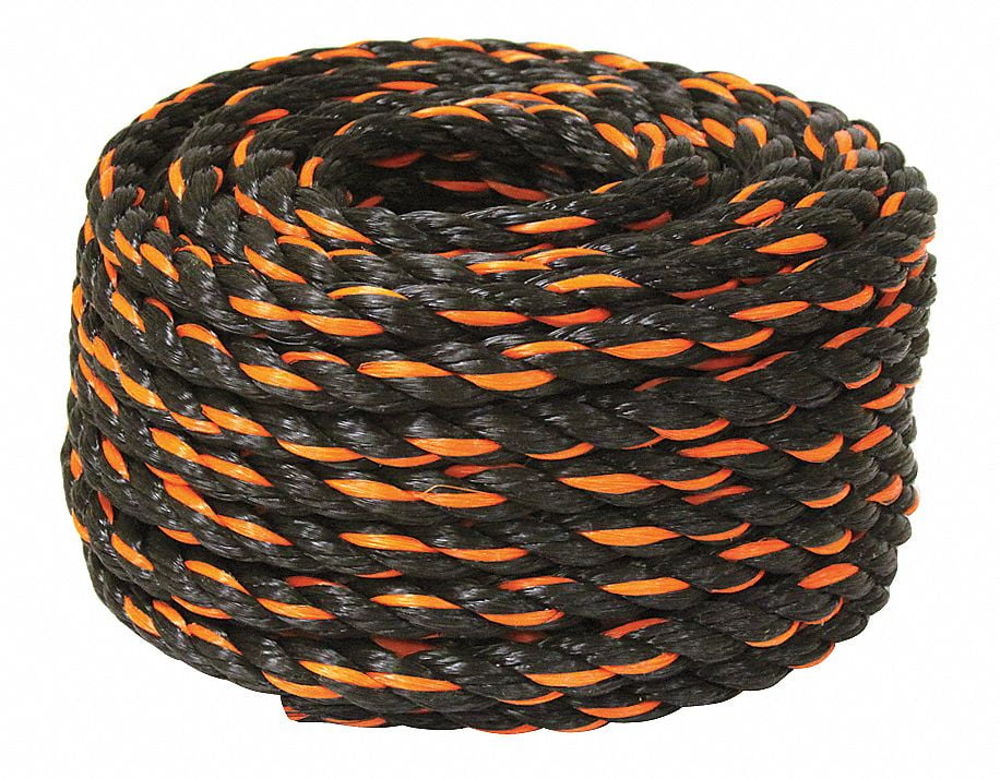 1/2" dia. Polypropylene All Purpose General Utility Rope, Black/Orange ...