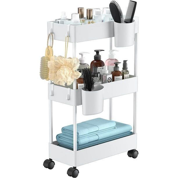 3 Tier Removable Slim Storage Cart with Wheels, Bathroom Cart Organizer ...