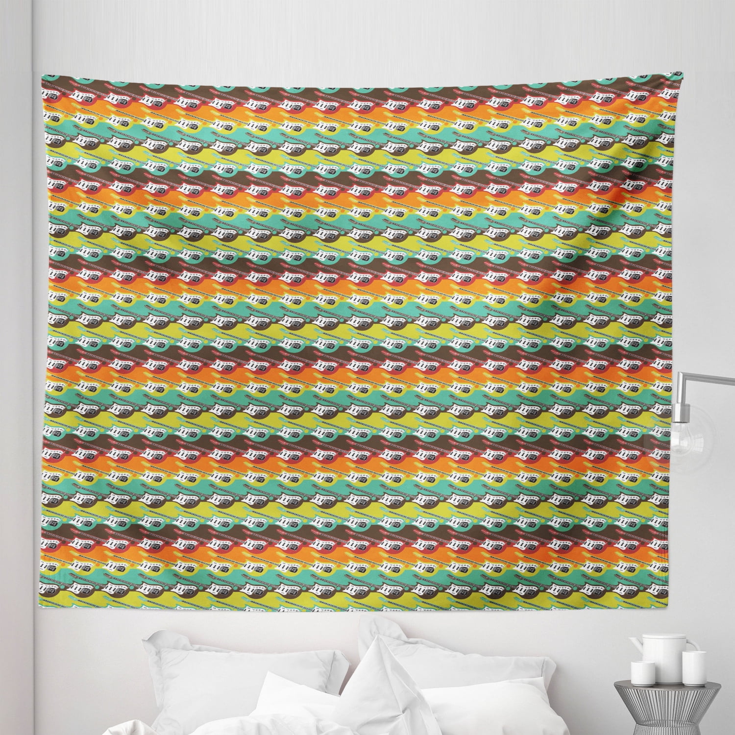Guitar Tapestry, Abstract Stringed Instruments on Horizontal Color ...