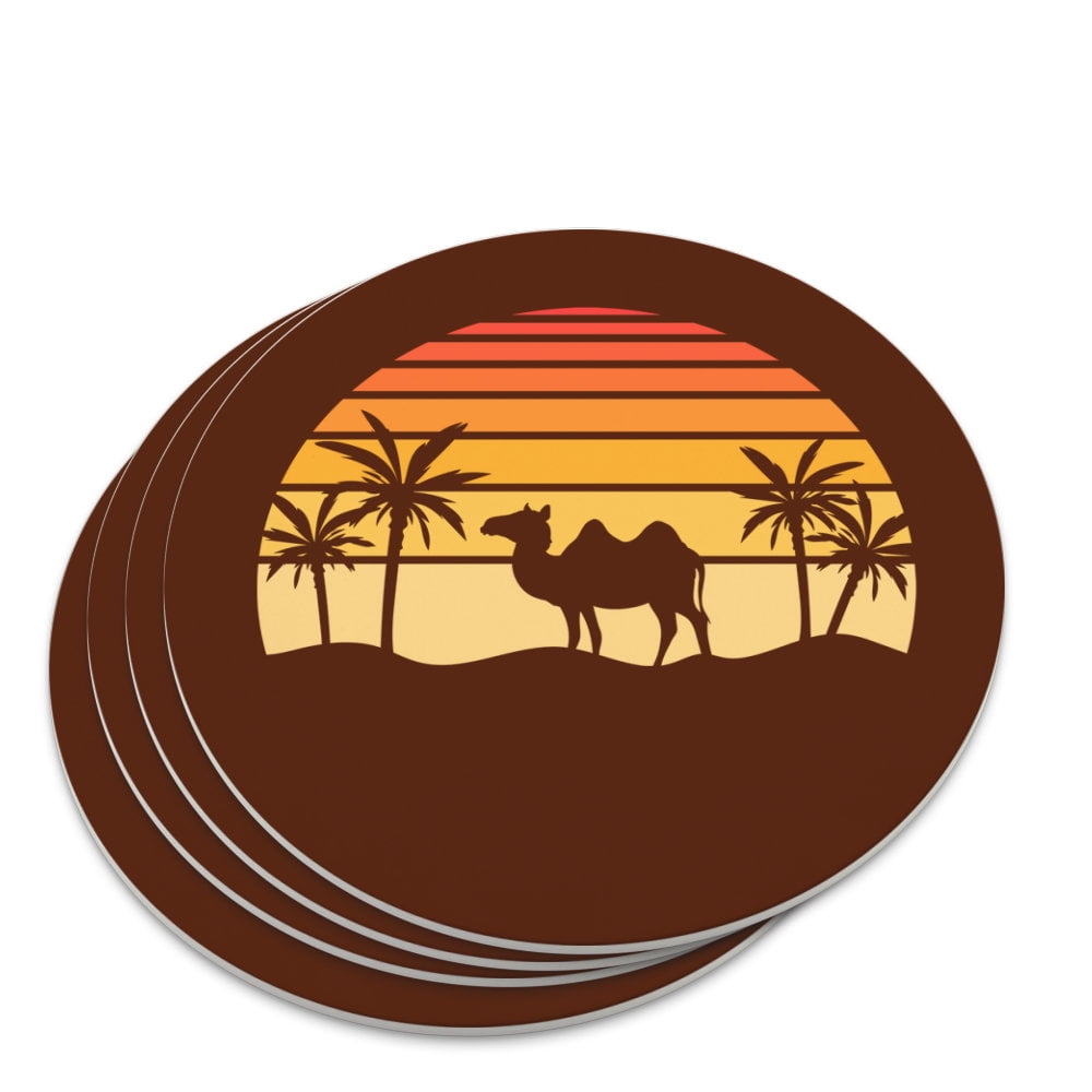Camel In the Desert Sunset With Palm Trees Novelty Coaster Set ...