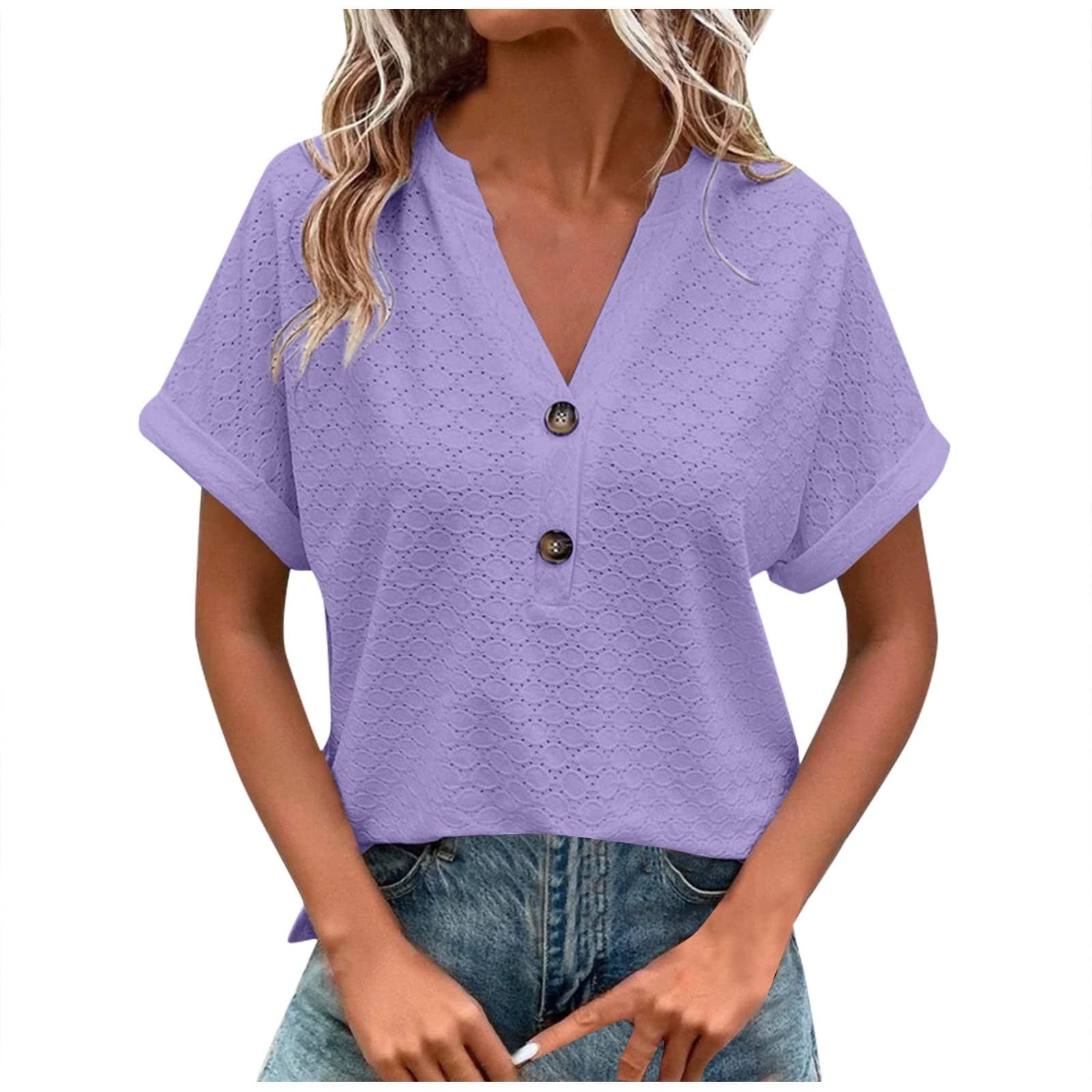 Click here for Yoeyez Short Sleeve Tshirts For Women V-Neck Butto... prices