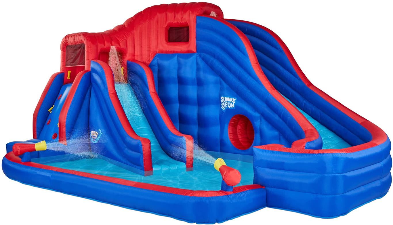 Sunny & Fun Inflatable Water Slide Park & Blow up Pool w/Pump, Kids ...