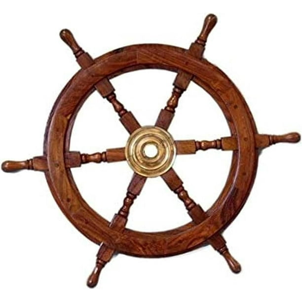 Nauticalmart 24" Wood and Brass Nautical Ship Wheel Marine Decor Hand ...