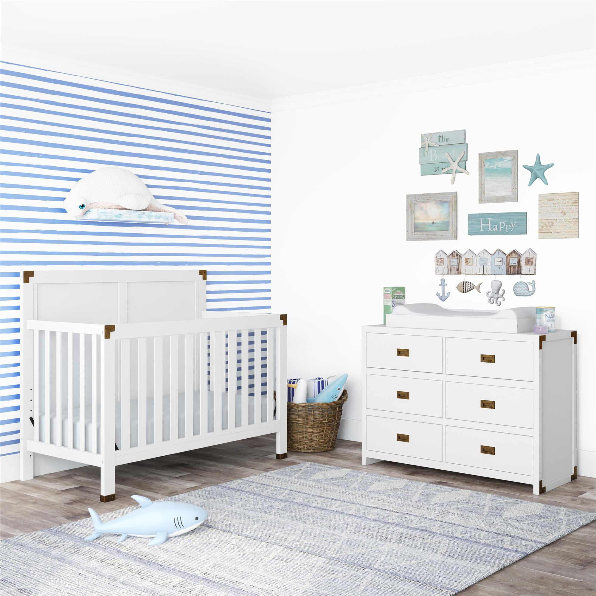 Baby Relax Miles 5-in-1 Convertible Crib, Solid Pine Wood, White ...