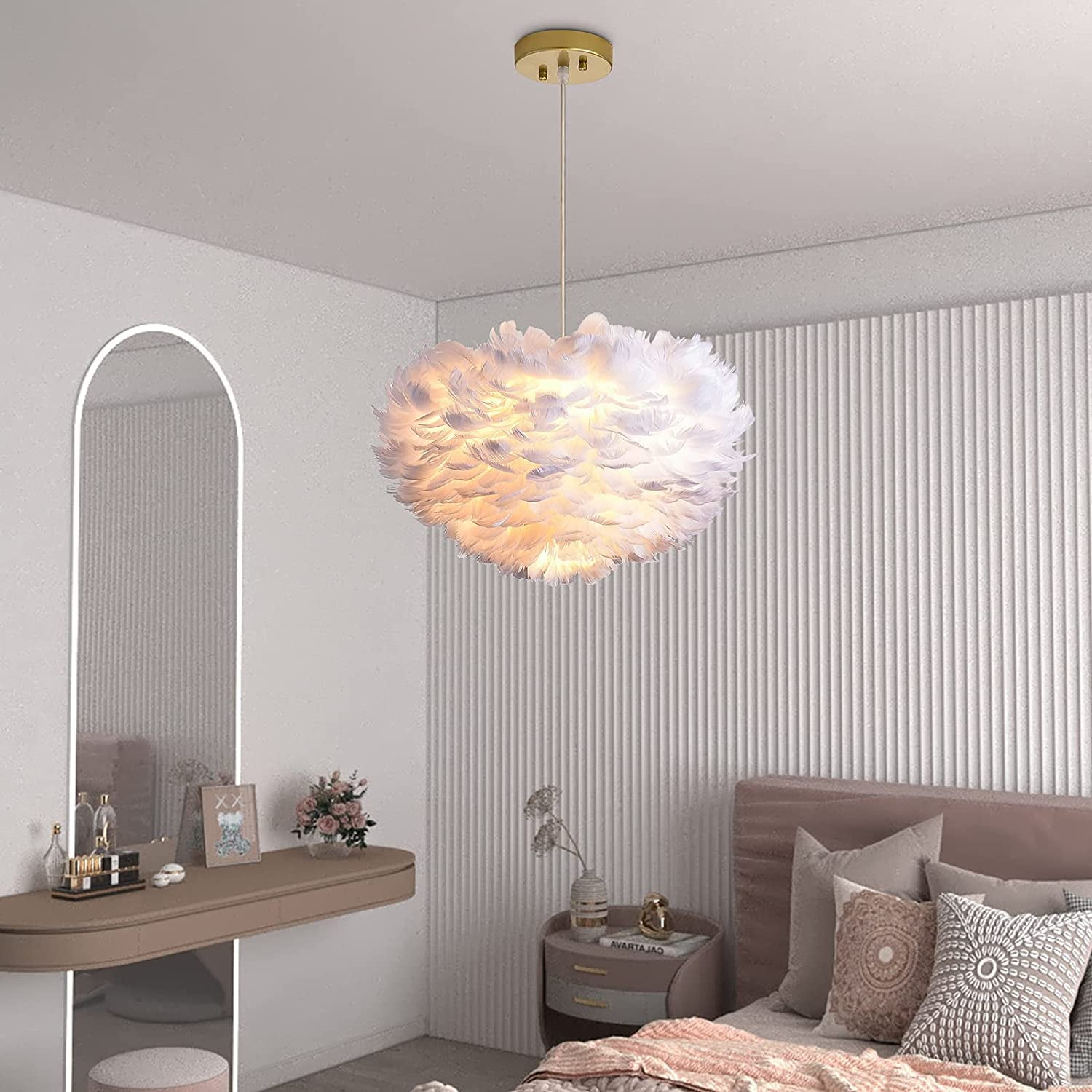 Maxax Nordic Feather Pendant Light, 3 Lights Modern Romantic Ceiling ...