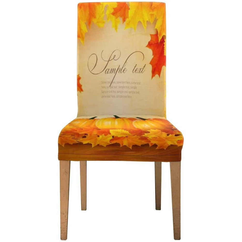 FMSHPON Pumpkins on Wooden Autumn Fall Leaves Stretch Chair Cover ...