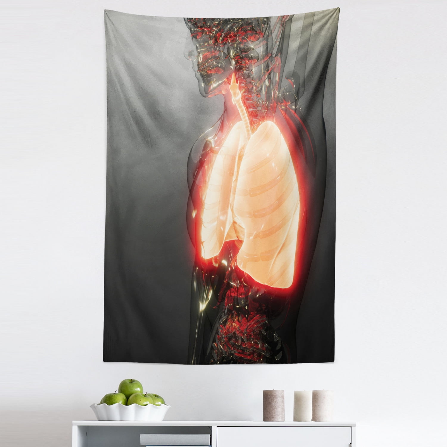 Anatomy Tapestry, X-ray Scanning of Body Human Lungs Flesh and Skeleton ...